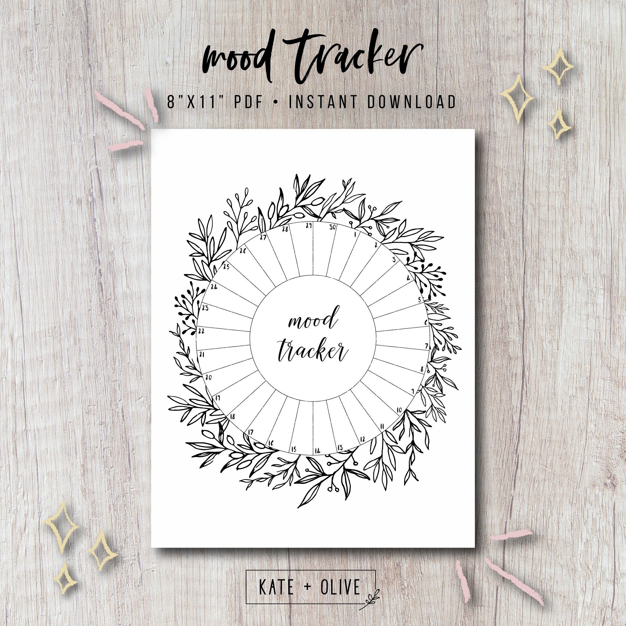 Mood Tracker Printable Insert Circle Greenery Bullet - Etsy UK