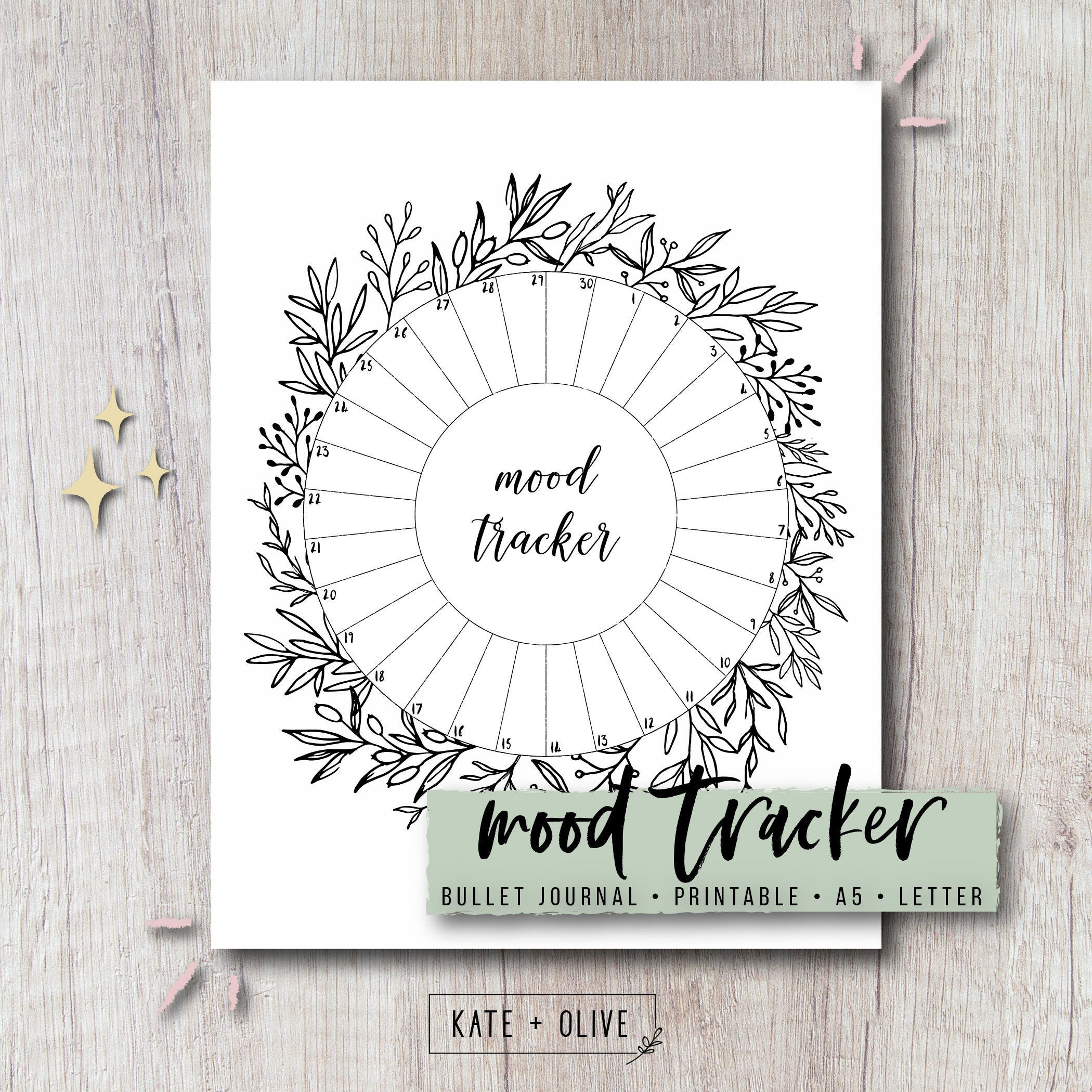 Mood Tracker Printable Insert Circle Greenery Journal, Bujo, Planner ...