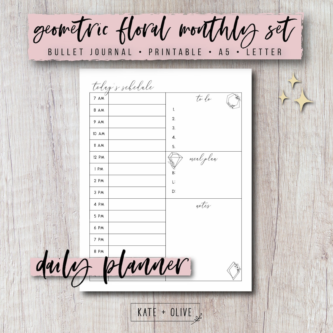 Journal Printable Planner Inserts Set Geometric Floral Undated Template ...