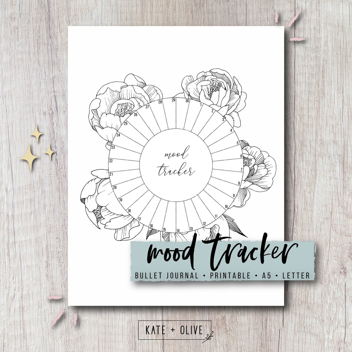 Mood Tracker Printable Floral Peonies Insert for Journal, Planner, Bujo ...