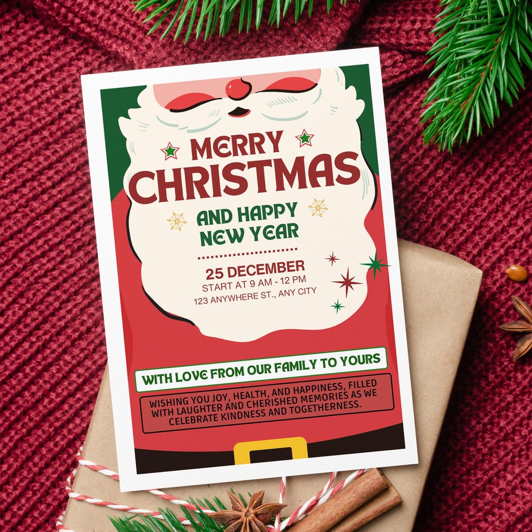 Family Holiday Invite Santa Claus Theme | Christmas Invitation 5×7 ...