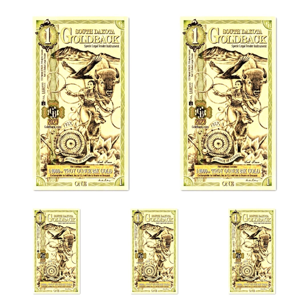 Lot 5 X 1 SOUTH DAKOTA Goldback Aurum 24kt Gold Foil Note Bu 1/1000 Oz ...
