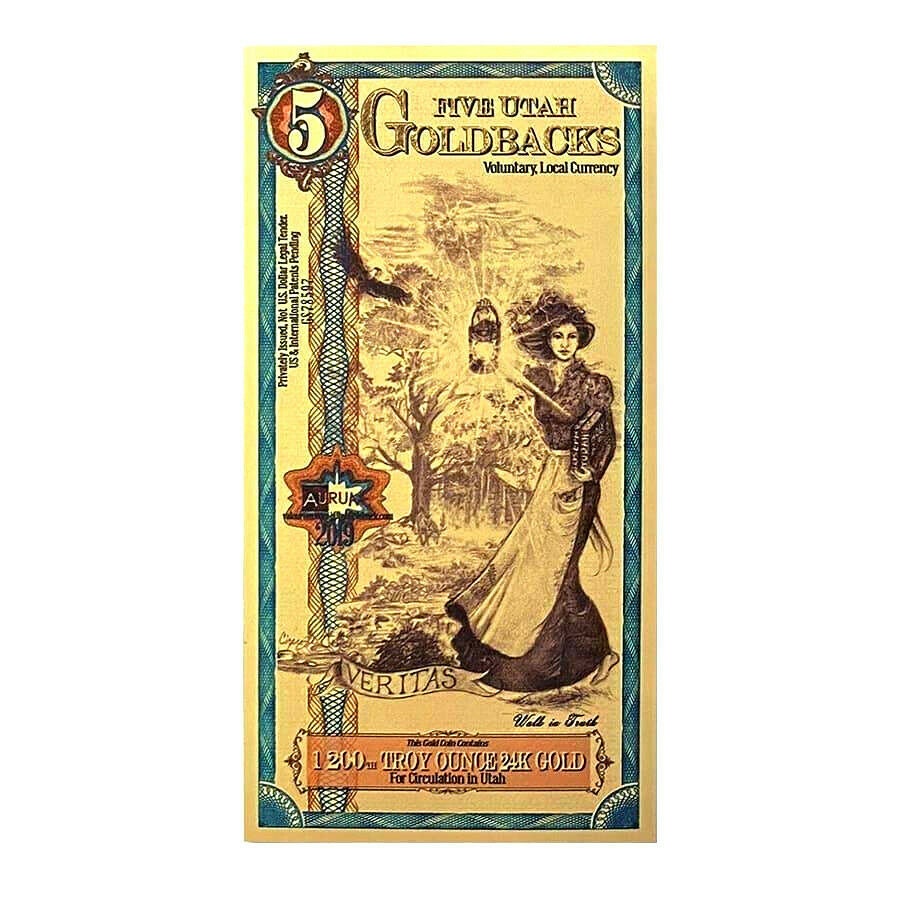 UTAH GOLDBACK Full Set Aurum 24kt Gold Foil Notes Bu 1,5,10,25,50 1/ ...