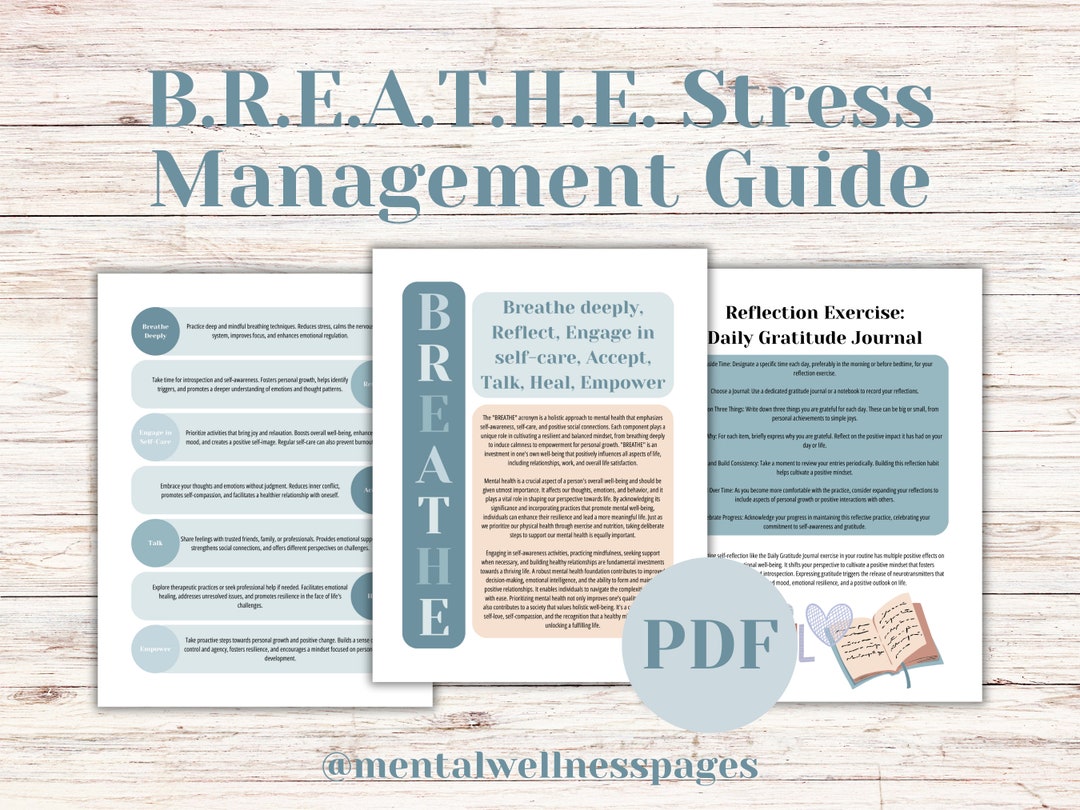 BREATHE Stress Management Guide | Therapy Worksheets | Emotional ...
