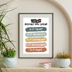 THINK Before You Speak Poster, Classroom Rules Wall Art, Be Kind ...