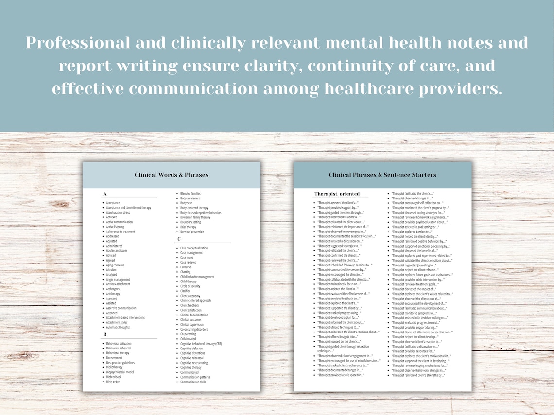 Clinical Words & Phrases, Therapy Interventions, Report Writing, Client ...