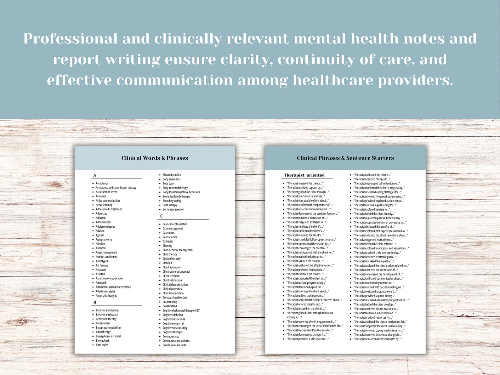 Clinical Words & Phrases, Therapy Interventions, Report Writing, Client ...