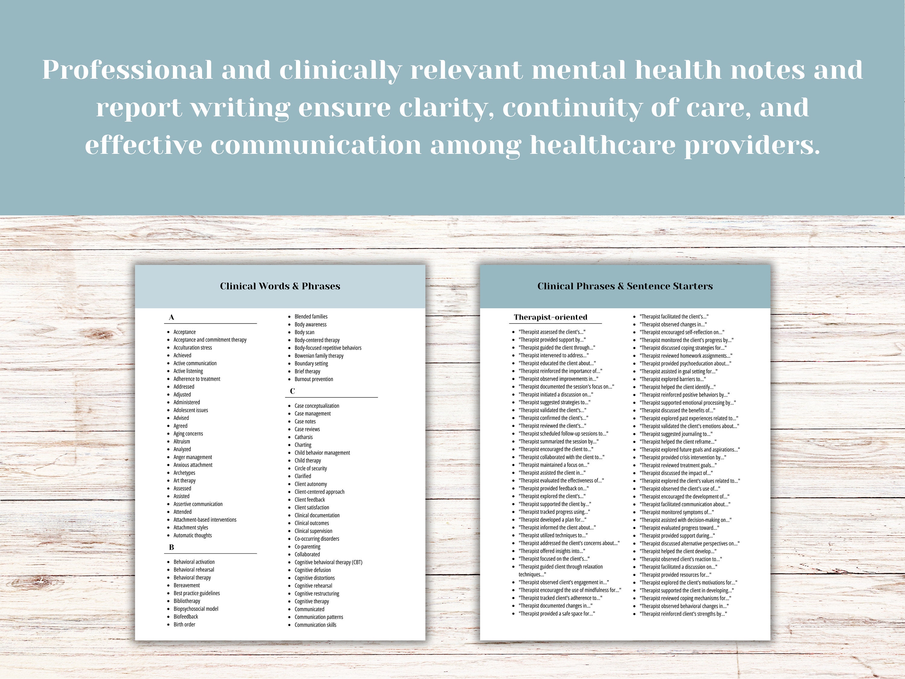 Clinical Words & Phrases, Therapy Interventions, Report Writing, Client ...