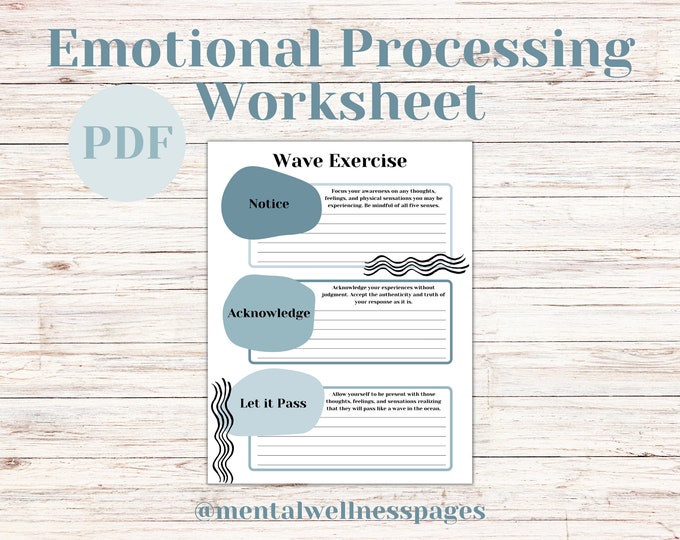 Wave Exercise Emotional Processing Worksheet Acceptance & - Etsy