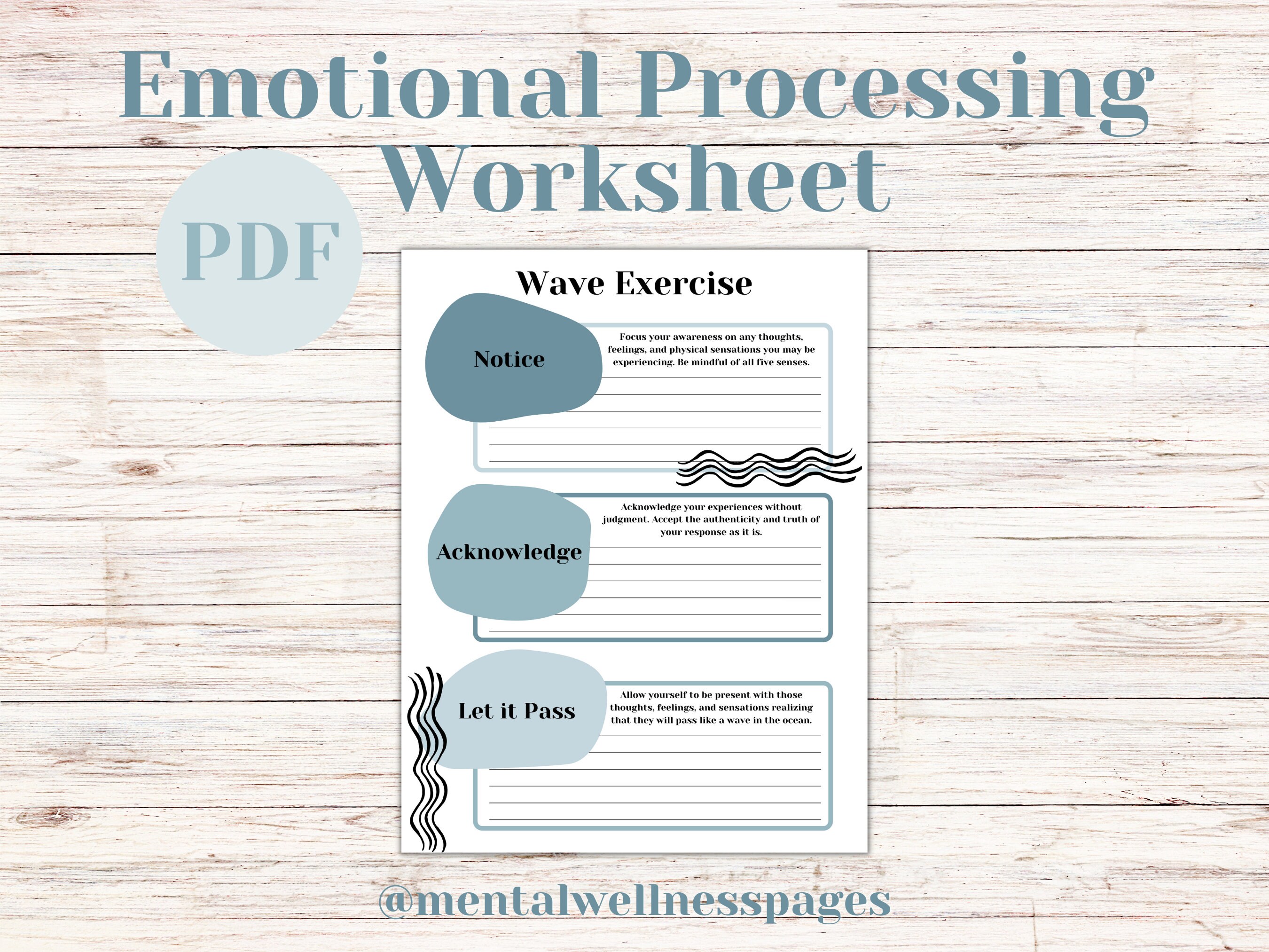 Wave Exercise Emotional Processing Worksheet Acceptance & - Etsy