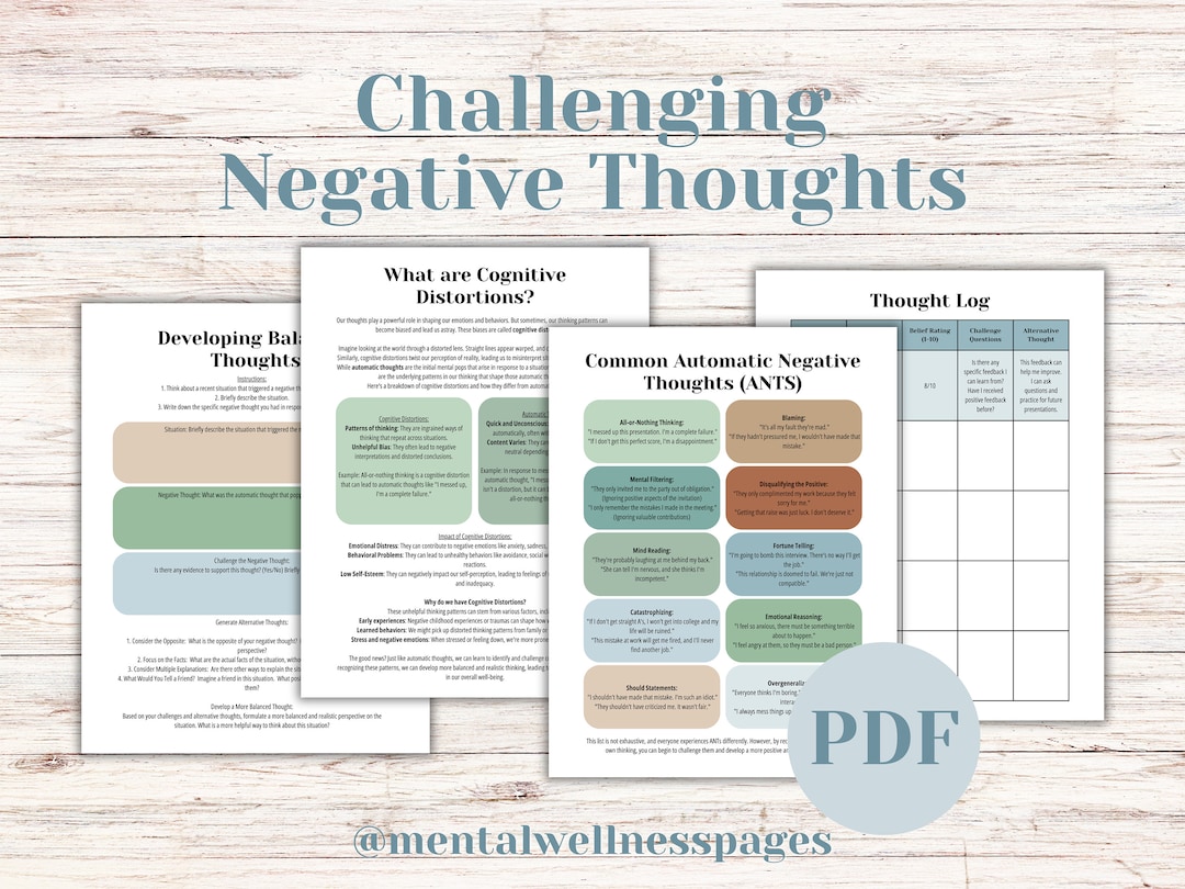 Challenging Negative Thoughts, CBT Worksheets, DBT, Positive Thinking ...