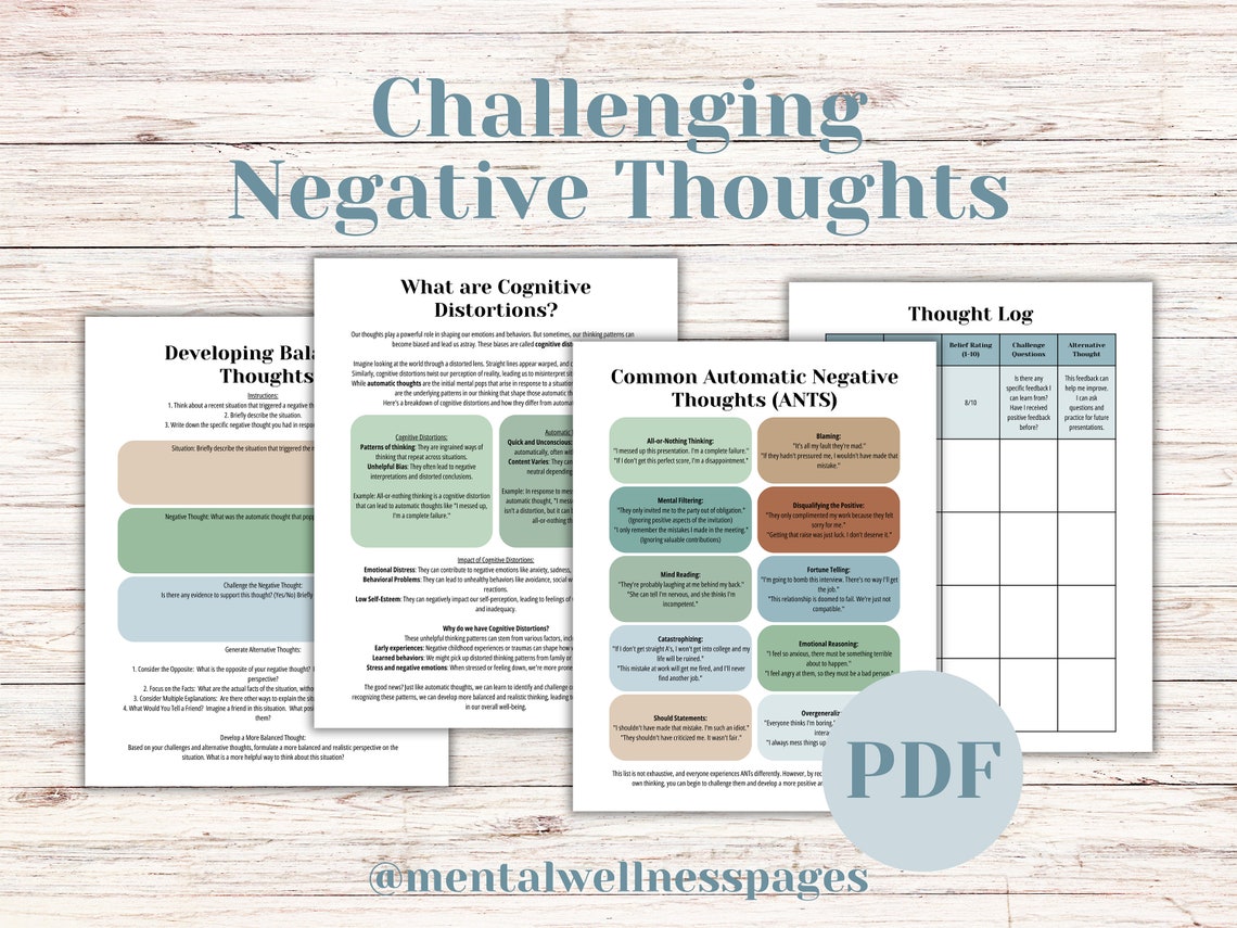 Challenging Negative Thoughts, CBT Worksheets, DBT, Positive Thinking ...