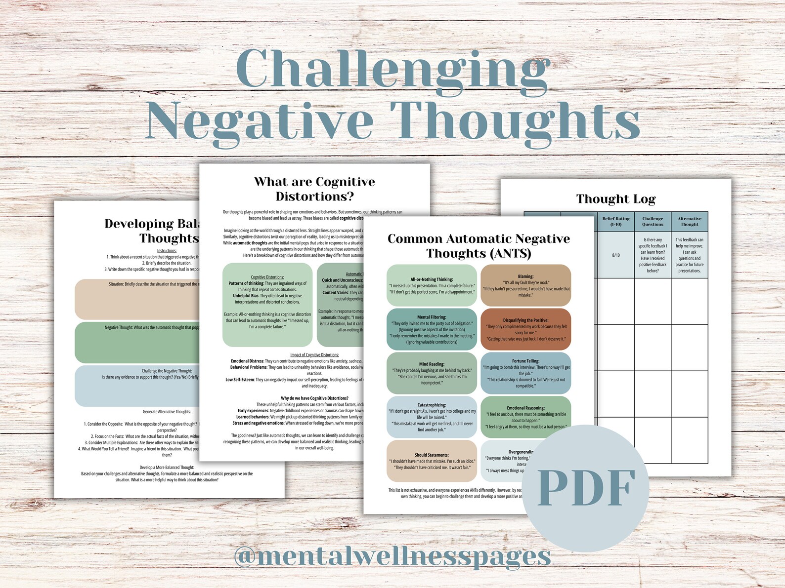 Challenging Negative Thoughts, CBT Worksheets, DBT, Positive Thinking ...
