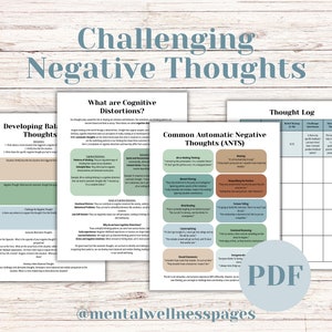Challenging Negative Thoughts, CBT Worksheets, DBT, Positive Thinking ...