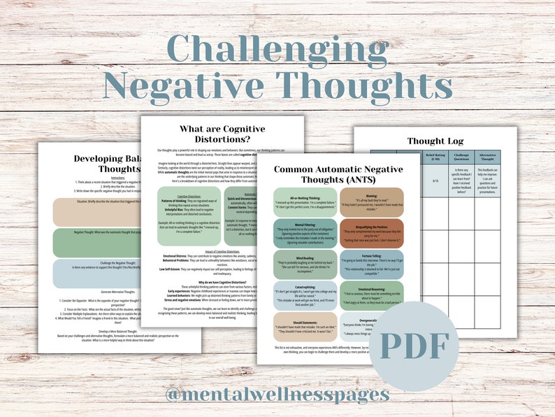 Challenging Negative Thoughts, CBT Worksheets, DBT, Positive Thinking ...