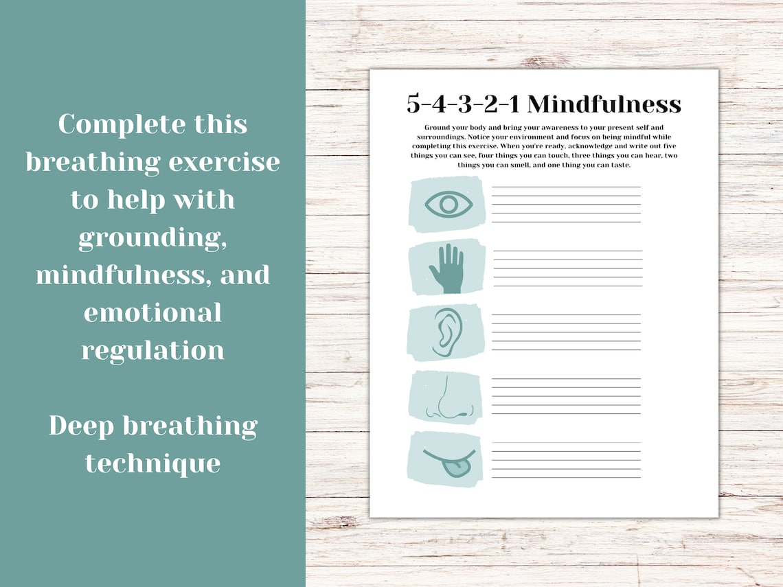 5-4-3-2-1 Mindfulness Exercise, Grounding Tool, Being Present, Focusing ...