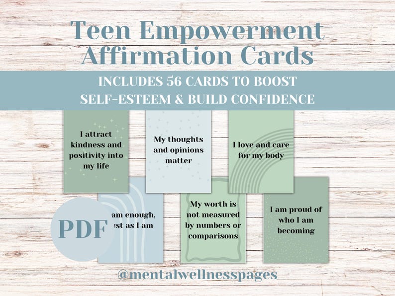 Teen Empowerment Affirmation Cards, Self Care Therapy Cards, Growth ...