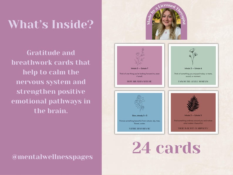 Gratitude & Breathwork Cards, Deep Breathing Mindfulness, Grounding ...