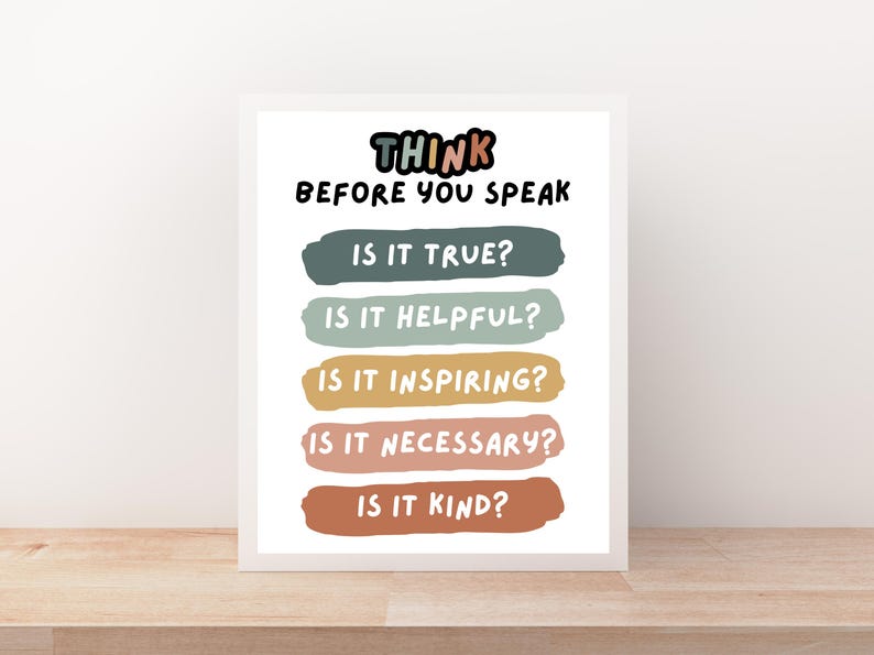 THINK Before You Speak Poster, Classroom Rules Wall Art, Be Kind ...