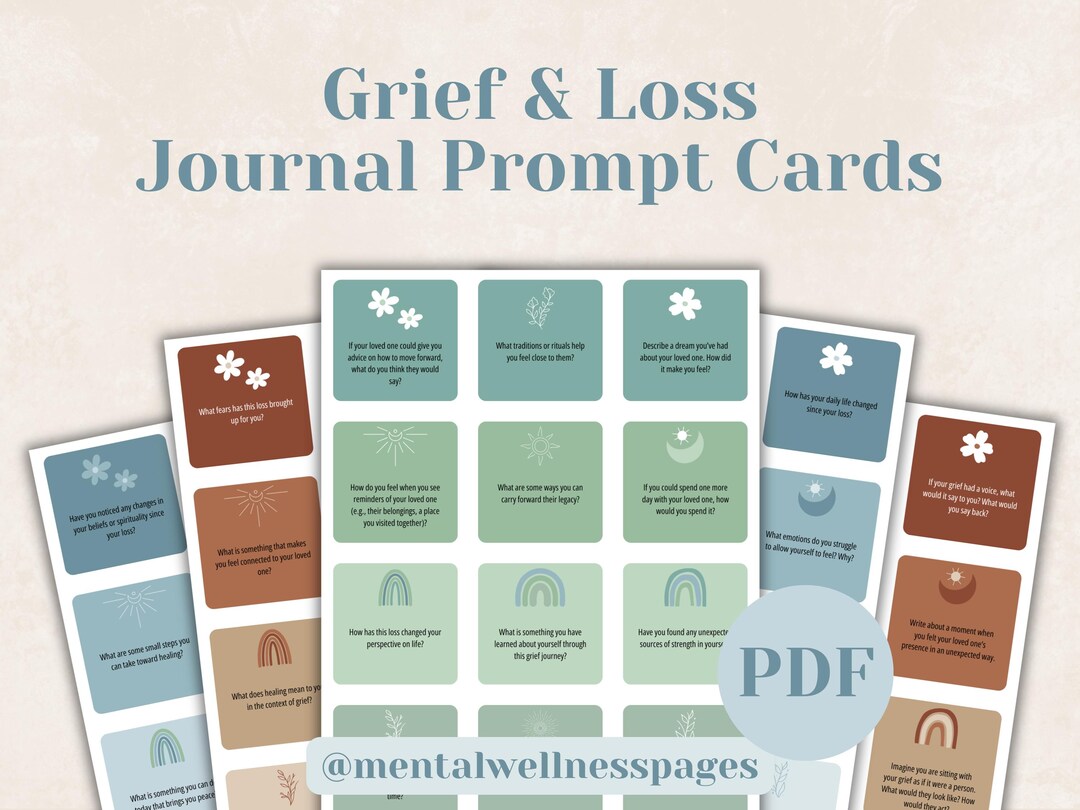 Grief and Loss Journaling Prompts, Bereavement Cards, Grief Care ...