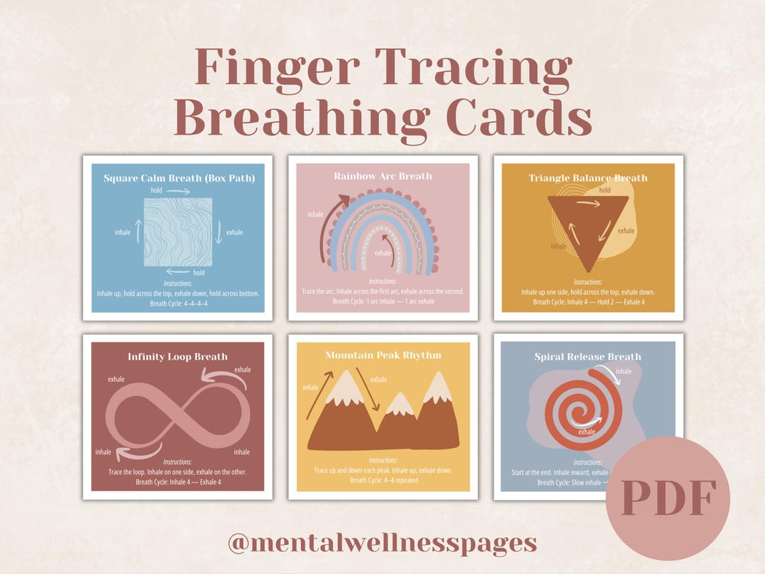 Finger Tracing Breathing Cards, Deep Breathing Grounding Techniques ...