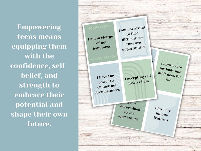Teen Empowerment Affirmation Cards, Self Care Therapy Cards, Growth ...