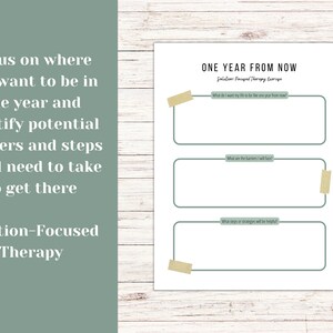 One Year From Now Worksheet | Solution-focused Therapy Activity ...