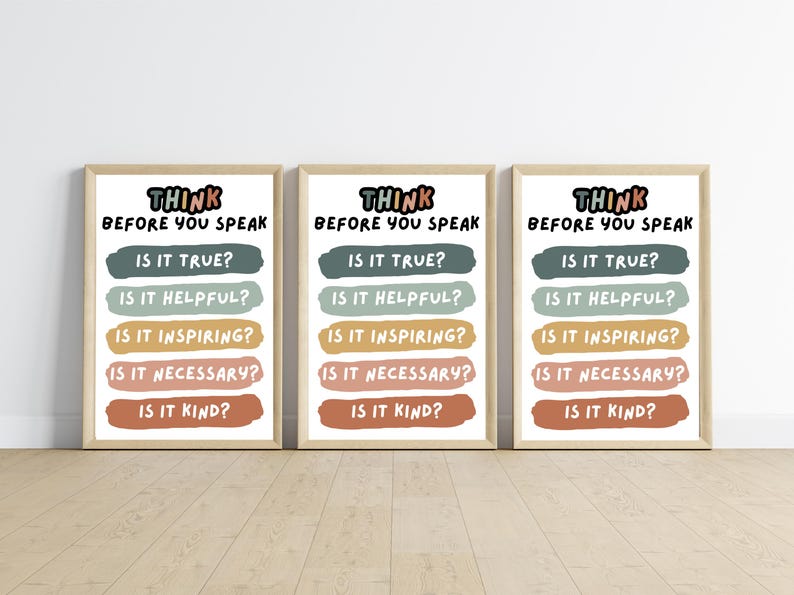 THINK Before You Speak Poster, Classroom Rules Wall Art, Be Kind ...
