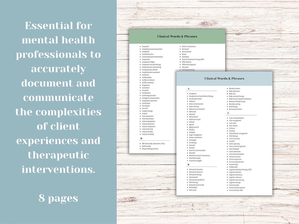 Clinical Words & Phrases, Therapy Interventions, Report Writing, Client ...