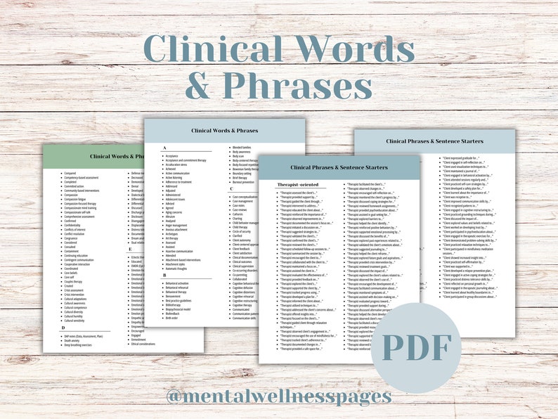 Clinical Words & Phrases, Therapy Interventions, Report Writing, Client ...