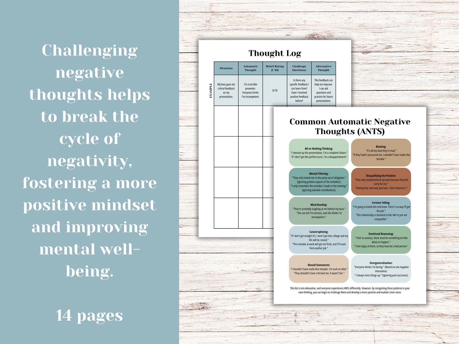 Challenging Negative Thoughts, CBT Worksheets, DBT, Positive Thinking ...
