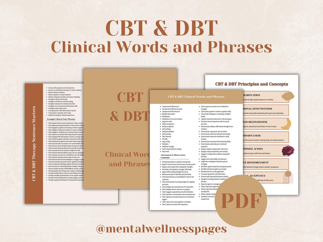 CBT & DBT Clinical Words and Phrases, Report Writing, Therapist Office ...
