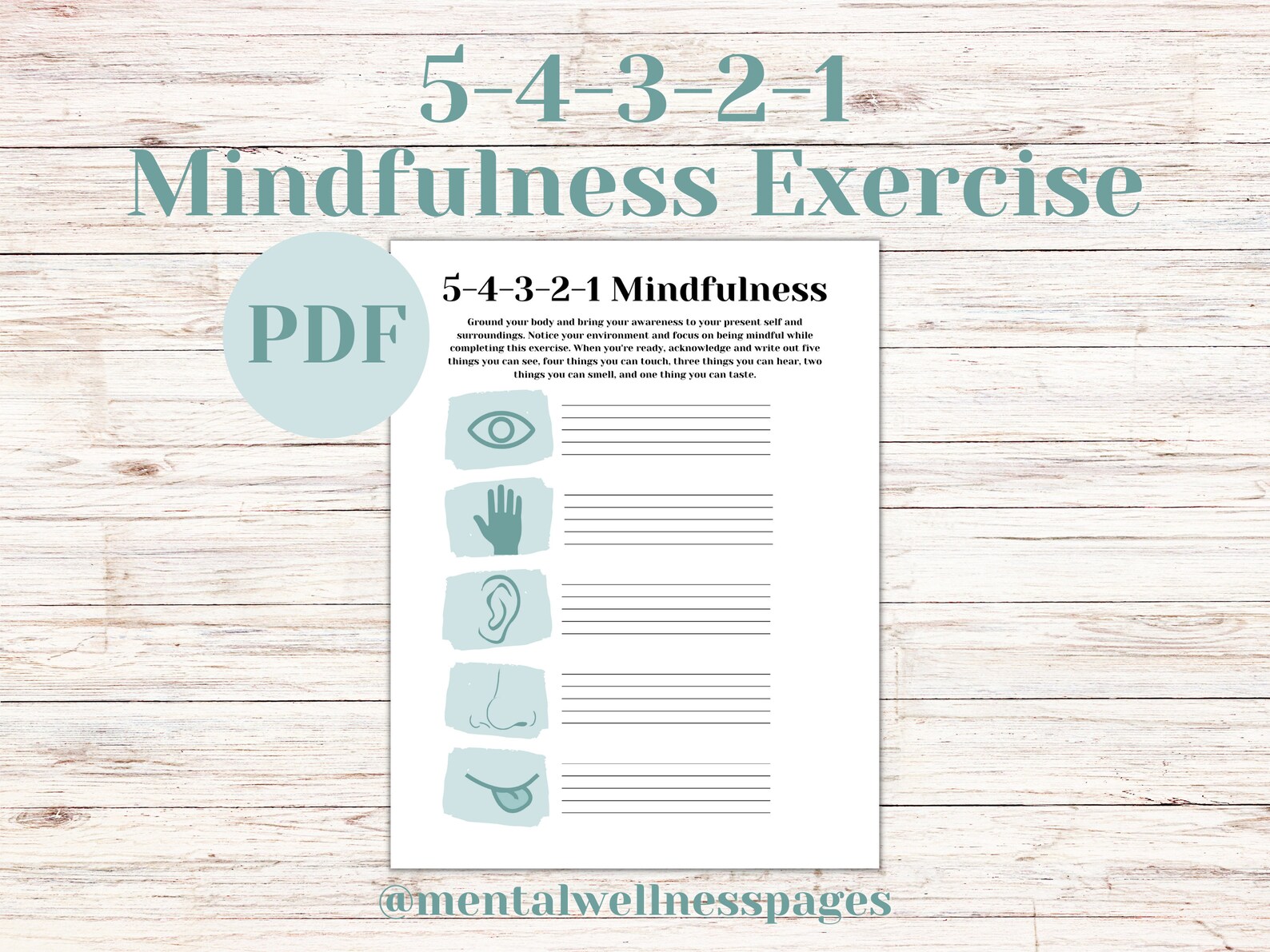 5-4-3-2-1 Mindfulness Exercise, Grounding Tool, Being Present, Focusing ...