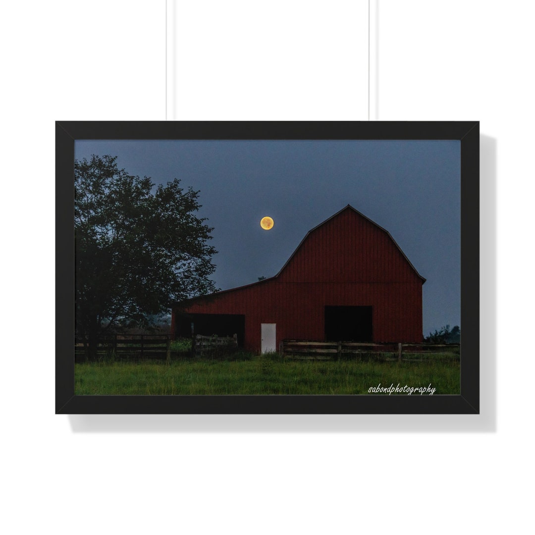 Red Barn, Full Moon, Night, Country, Rural, Missouri, Wall Art, Decor ...