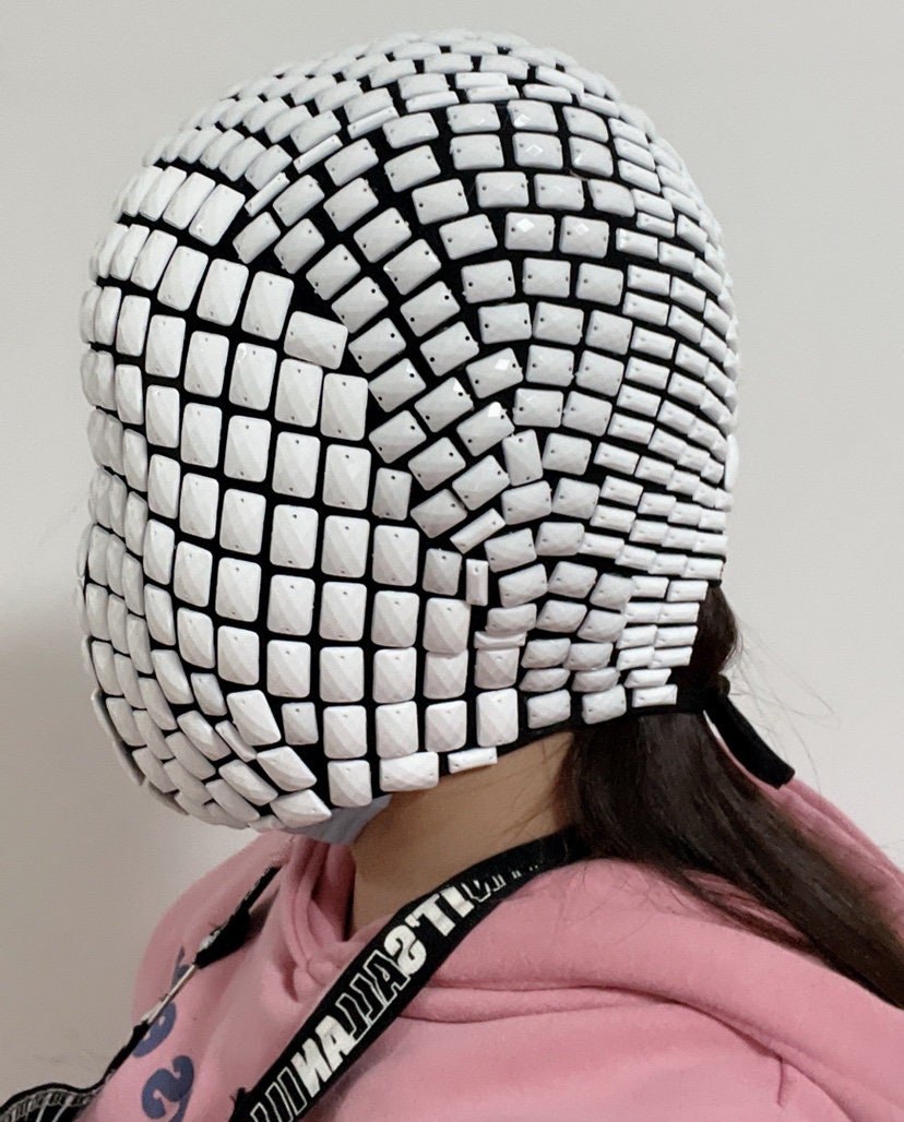 White Stones Full Head Haute Couture Mask for Masquerade, Rapper ...