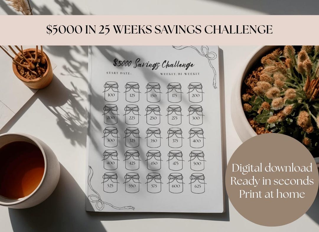 5000 Savings Challenge Printable | Flexible Savings | Budget Tracker ...