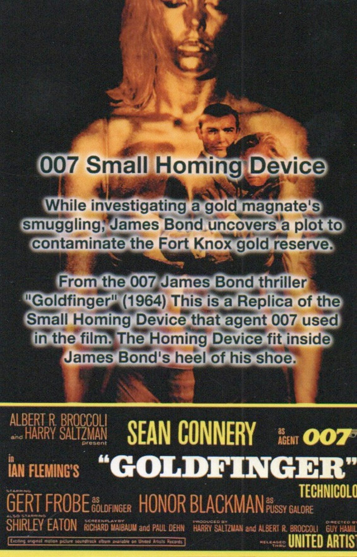 007 James Bond, Goldfinger Homing Device, Metal, Display Plaque, Real ...