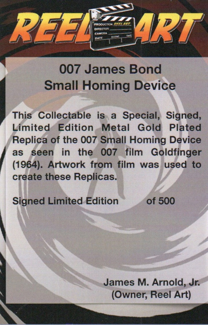007 James Bond, Goldfinger Homing Device, Metal, Display Plaque, Real ...