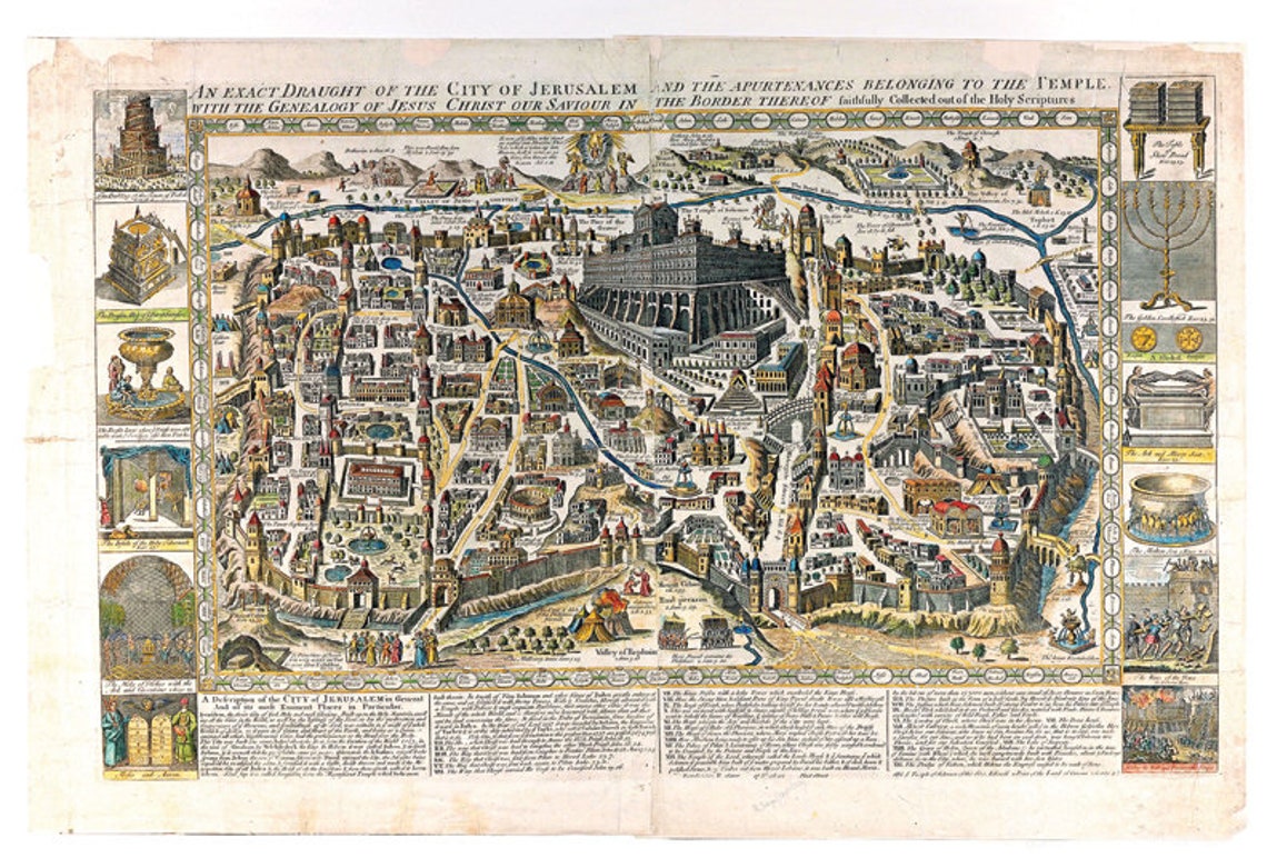 Biblical Maps of Jerusalem and Ancient Templar Map Shows Old - Etsy