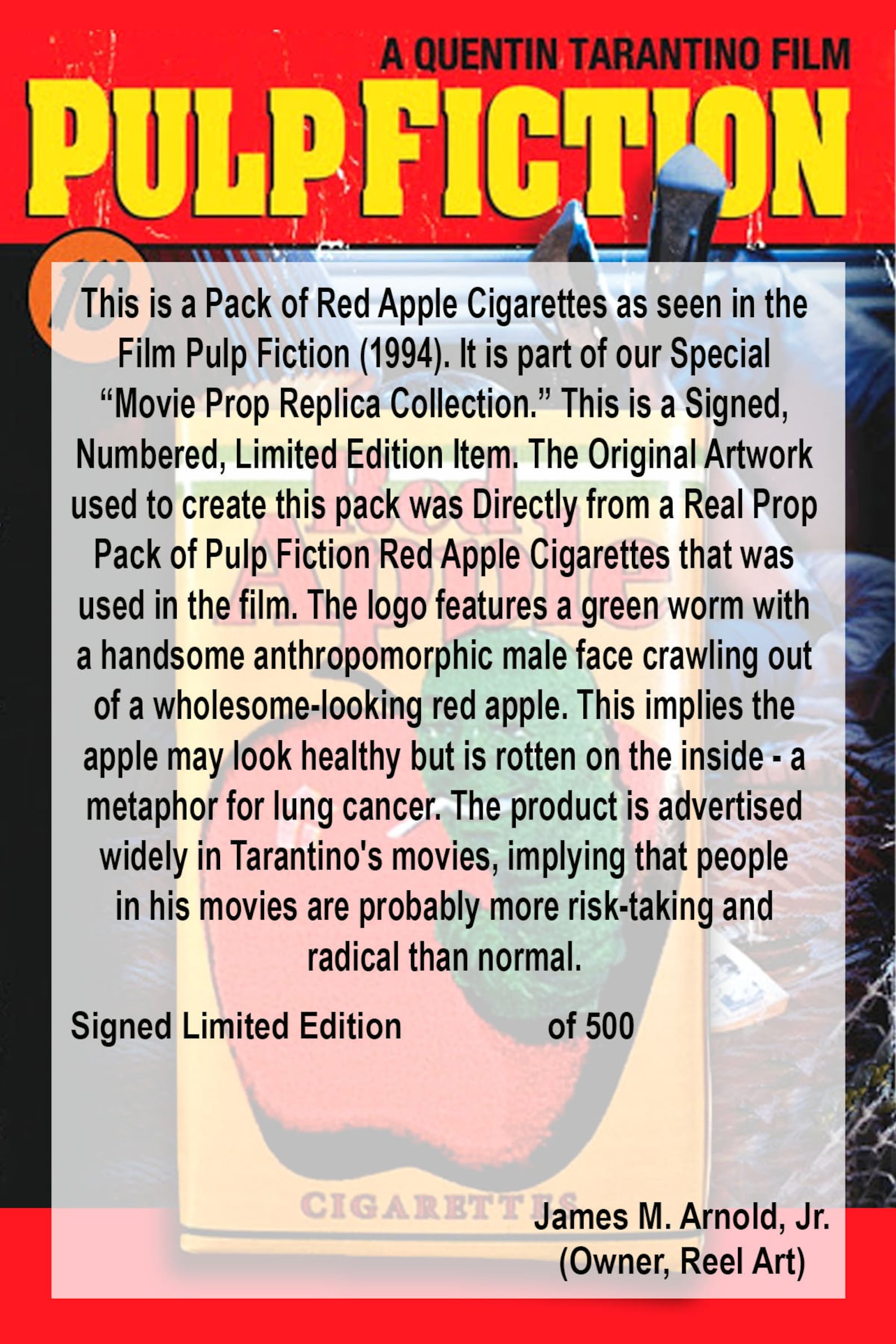 Pulp Fiction Red Apple Soft Pack, Prop Replica, Shrink Wrapped, Plastic ...