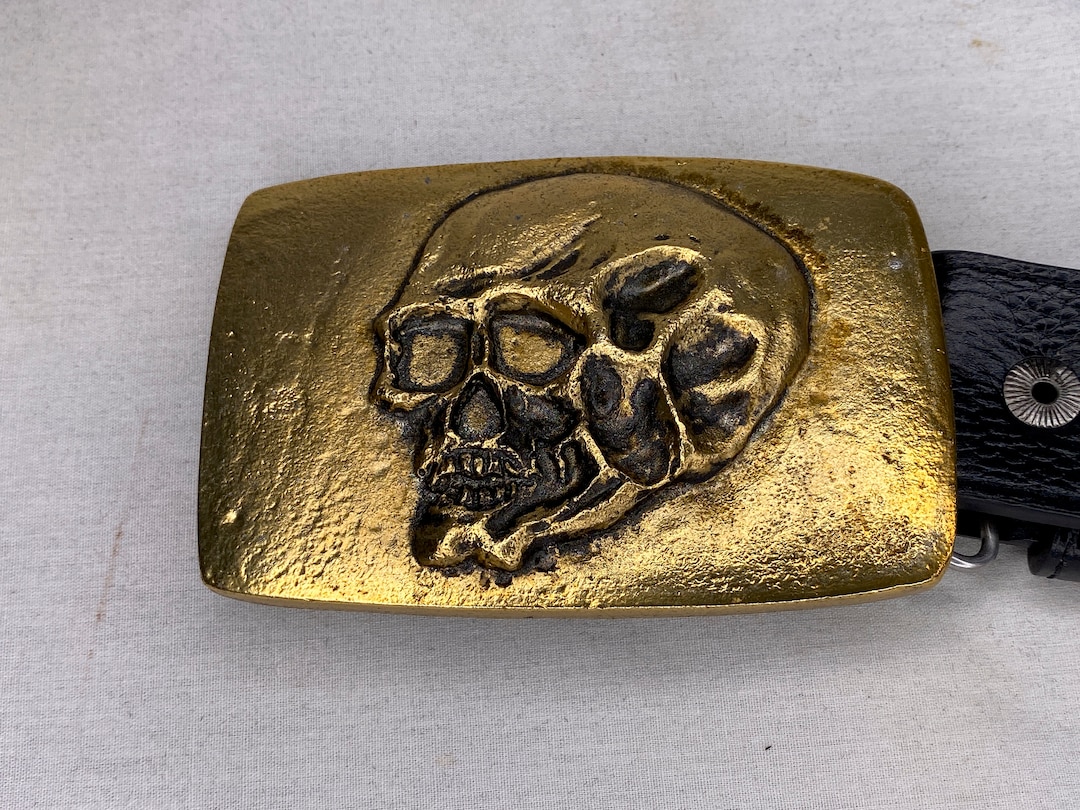 Tomb Raider, Skull Belt Buckle, Real Prop Replica, Metal, Gold, Leather ...