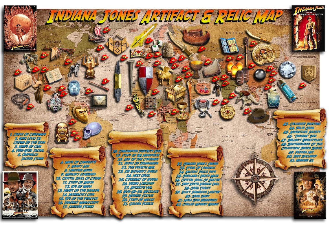 Indiana Jones Artifact and Relic Book & Map Full Color Plus - Etsy