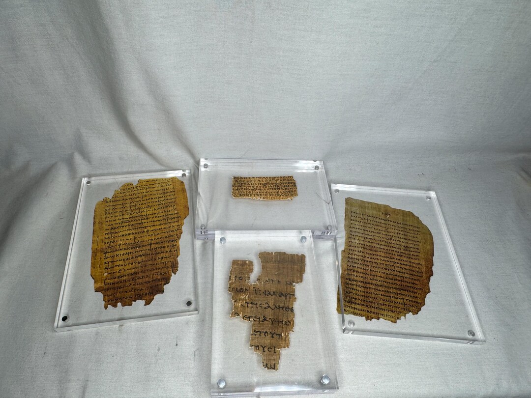 4 Piece Biblical Papyrus Fragment Set, St John, Pauline Epistle ...