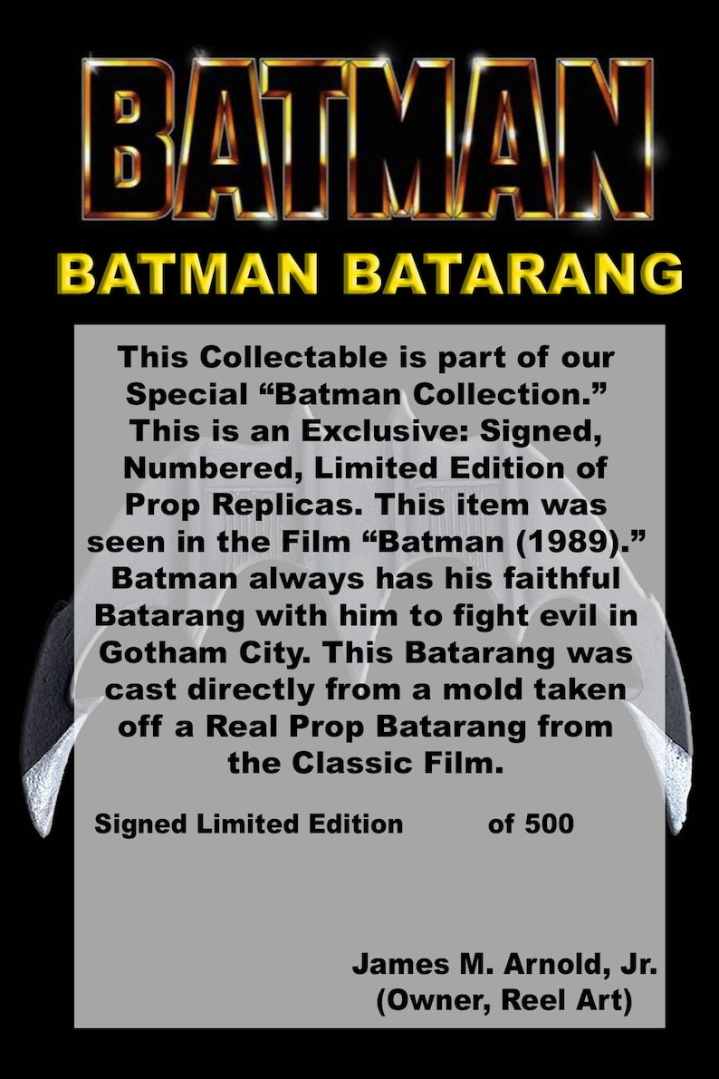 Batman (1989) Batarang, Solid Resin, Real Prop Replica, Signed ...