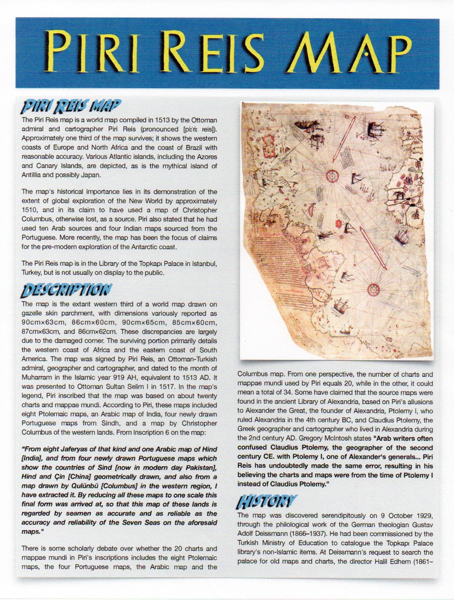 Piri Reis Map 1st Map to Show Americas and Antarctica 24 X | Etsy