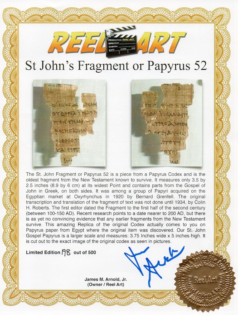 St John Fragment the Oldest New Testament Piece Papyrus - Etsy