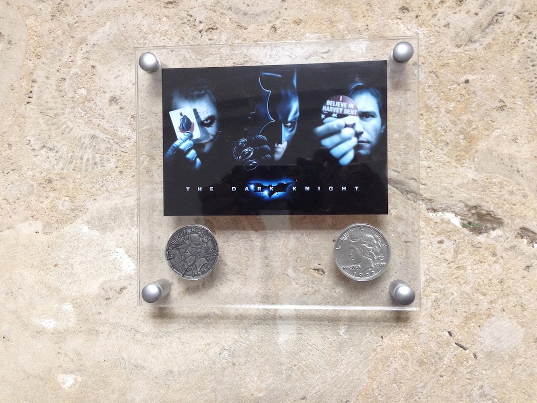 Batman, Dark Knight, Two Face Double Sided Coins, Metal, Acrylic Frame ...