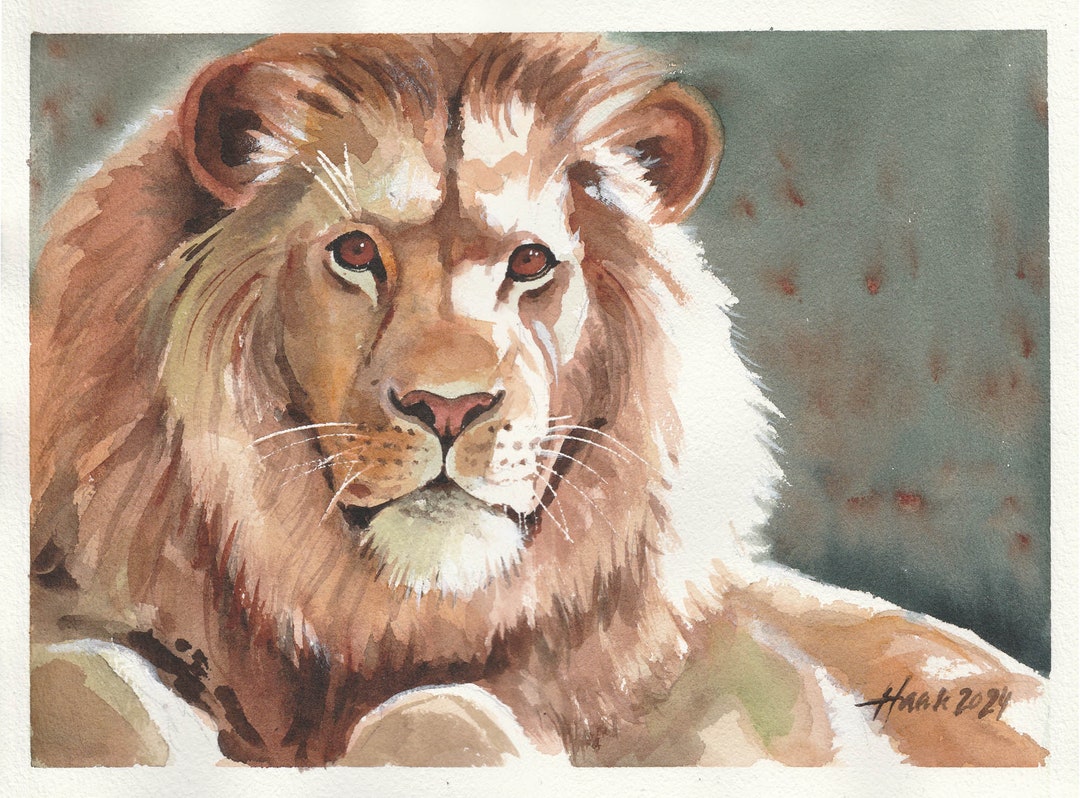 Lion Original Hand-painted Watercolor Art Painting Portrait of a Lion ...