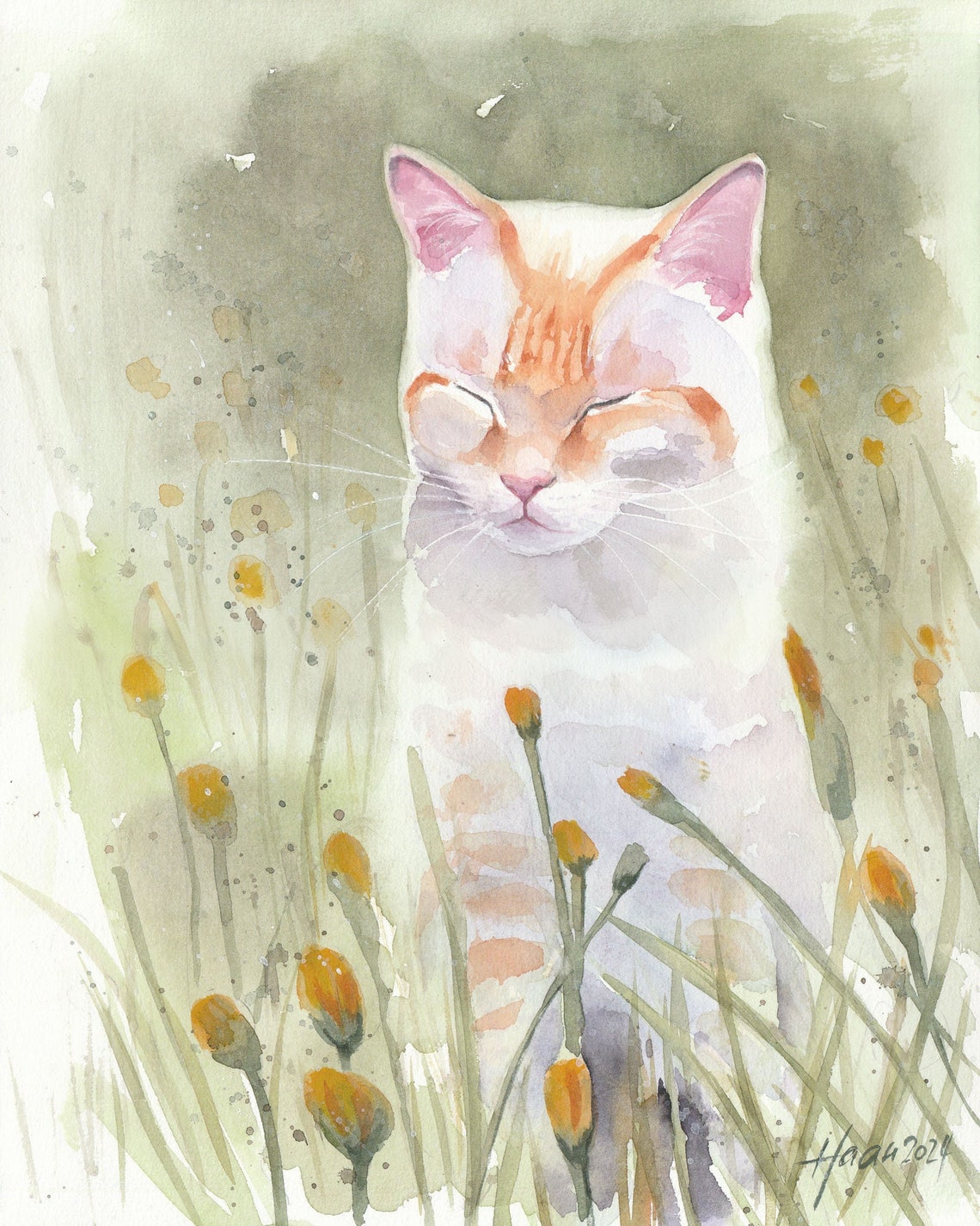 Red Flame Point Siamese Cat in the Garden, Original Handpainted ...