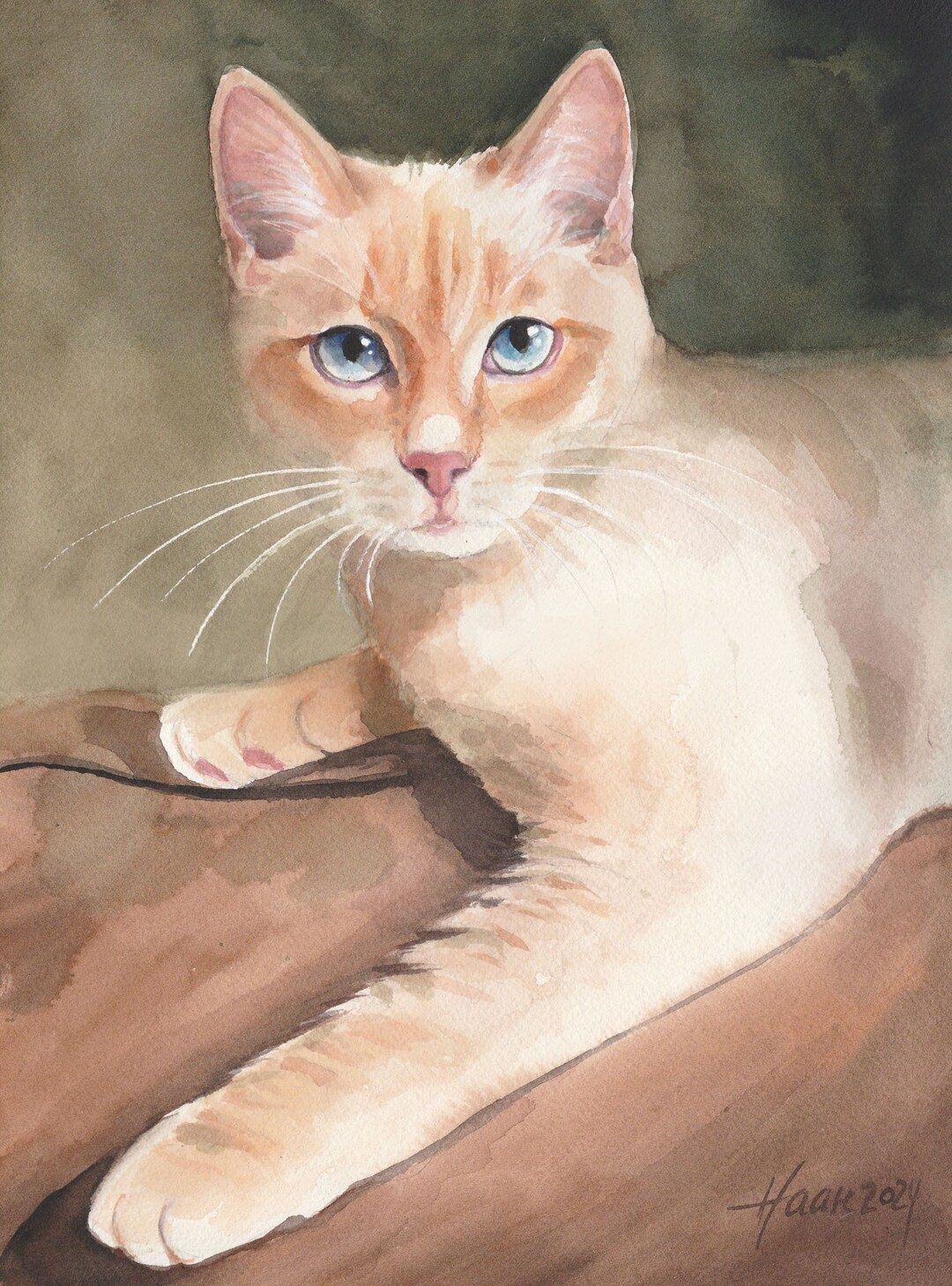 Original Hand Painted Watercolor of a Flame Point Siamese Cat Art ...